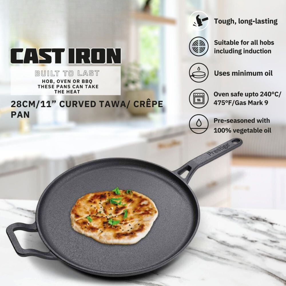 Flat Dosa Tawa and Fry Pan Set – Prestige Cast Iron, 2 Pieces