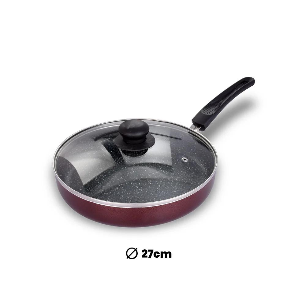 Premium Marble Coated Fry Pan with Glass Lid Induction